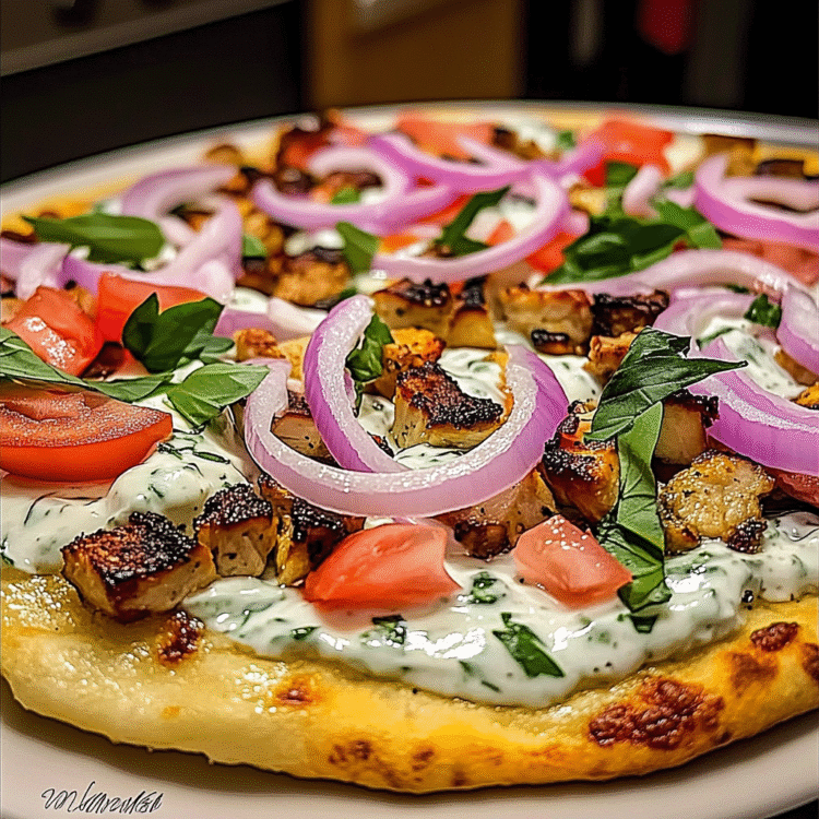 Gyro Pizza with Tzatziki Drizzle - Cookiteasily